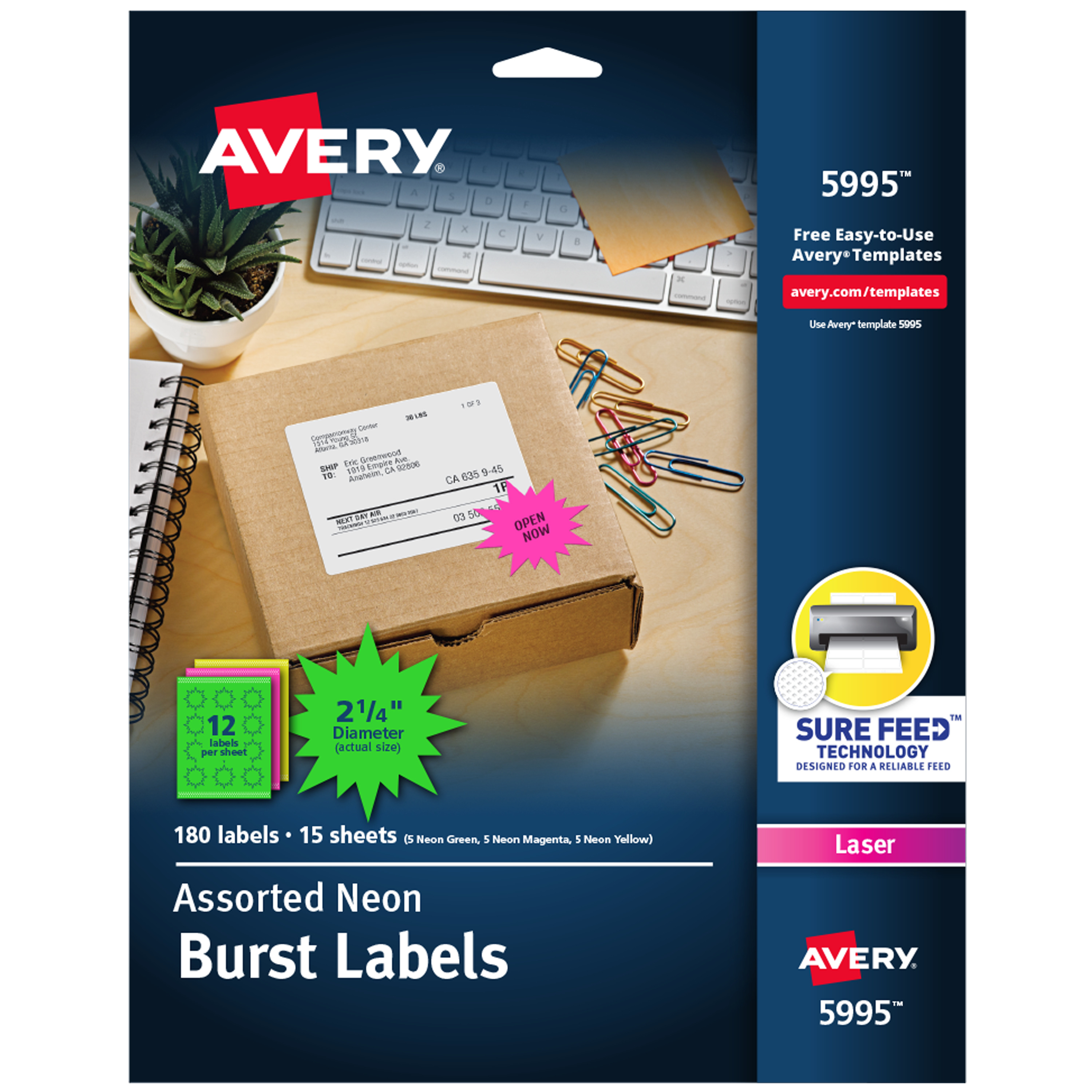 Avery High-Visibility Labels Assorted Neon Colors 180 Labels (5995 ...