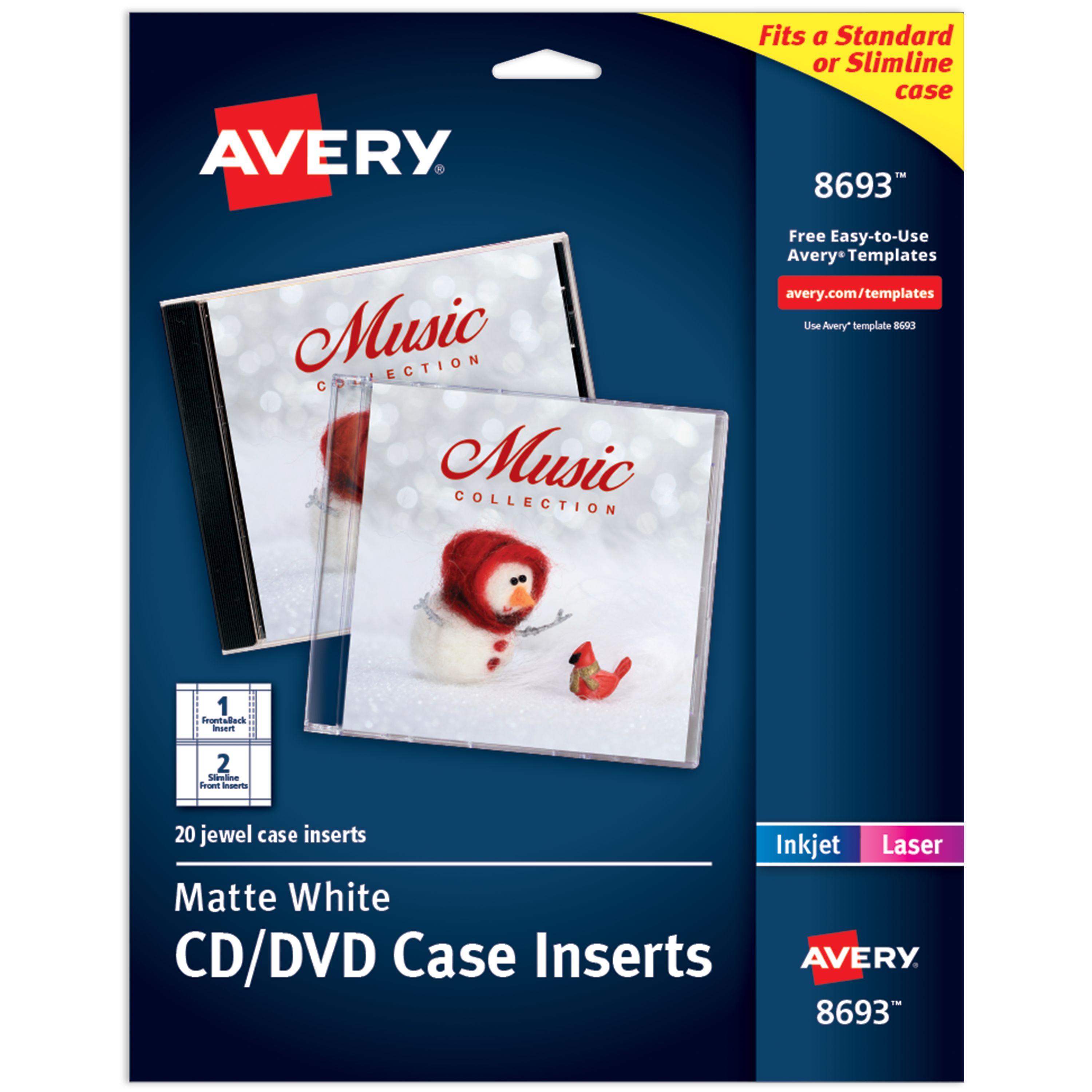 Avery Jewel Case Standard & Slimline Inserts Matte, 20 Inserts (8693 ...