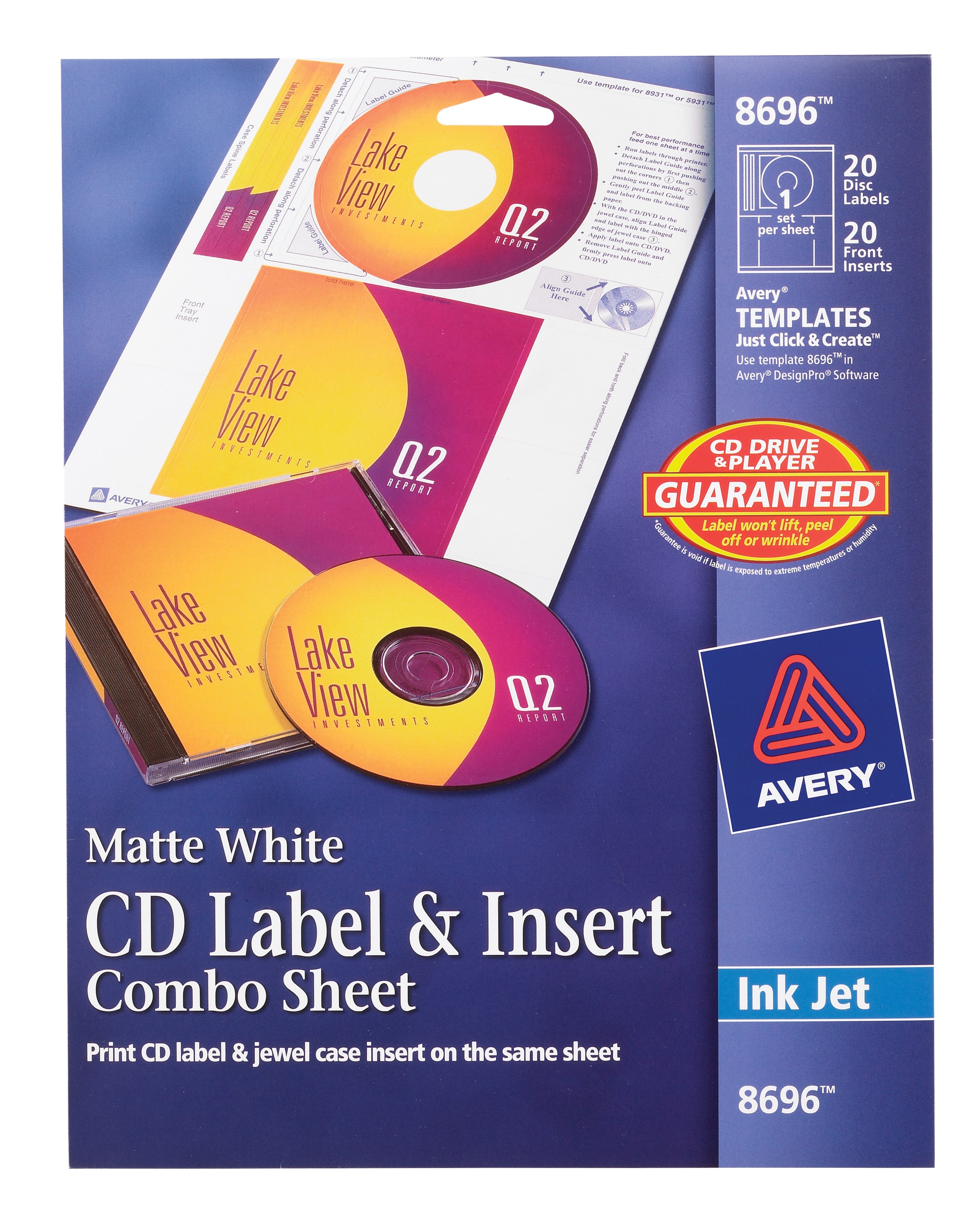 Avery CD Label & Insert Combo Sheets Matte, 20 Disc Labels and 20 Front ...