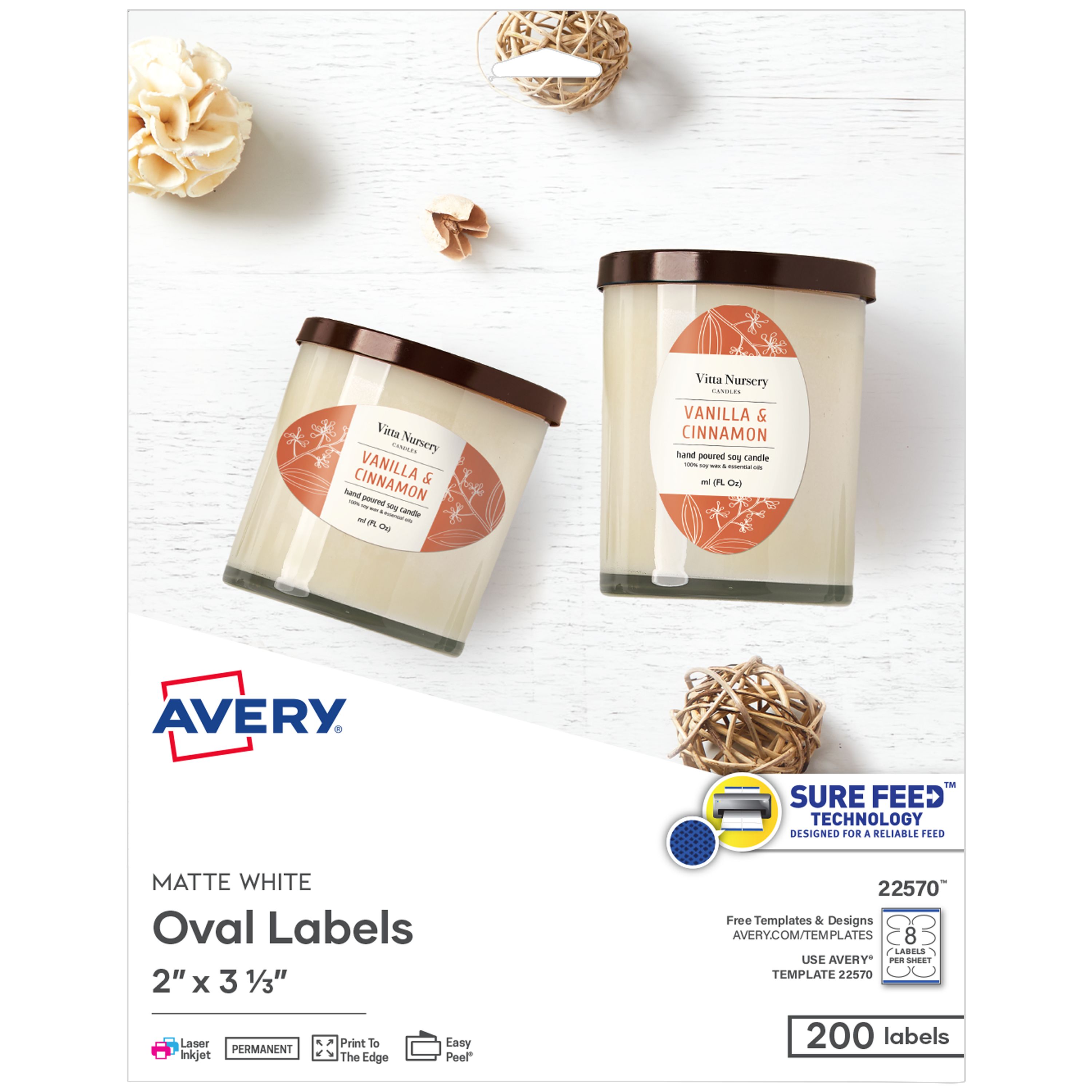 2" x 3-1/3" Oval Labels, Matte White 22570 | Avery | Avery